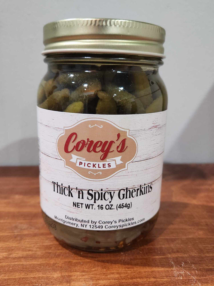Thick 'n Spicy Gherkin Pickles 16 oz – Corey's Pickles